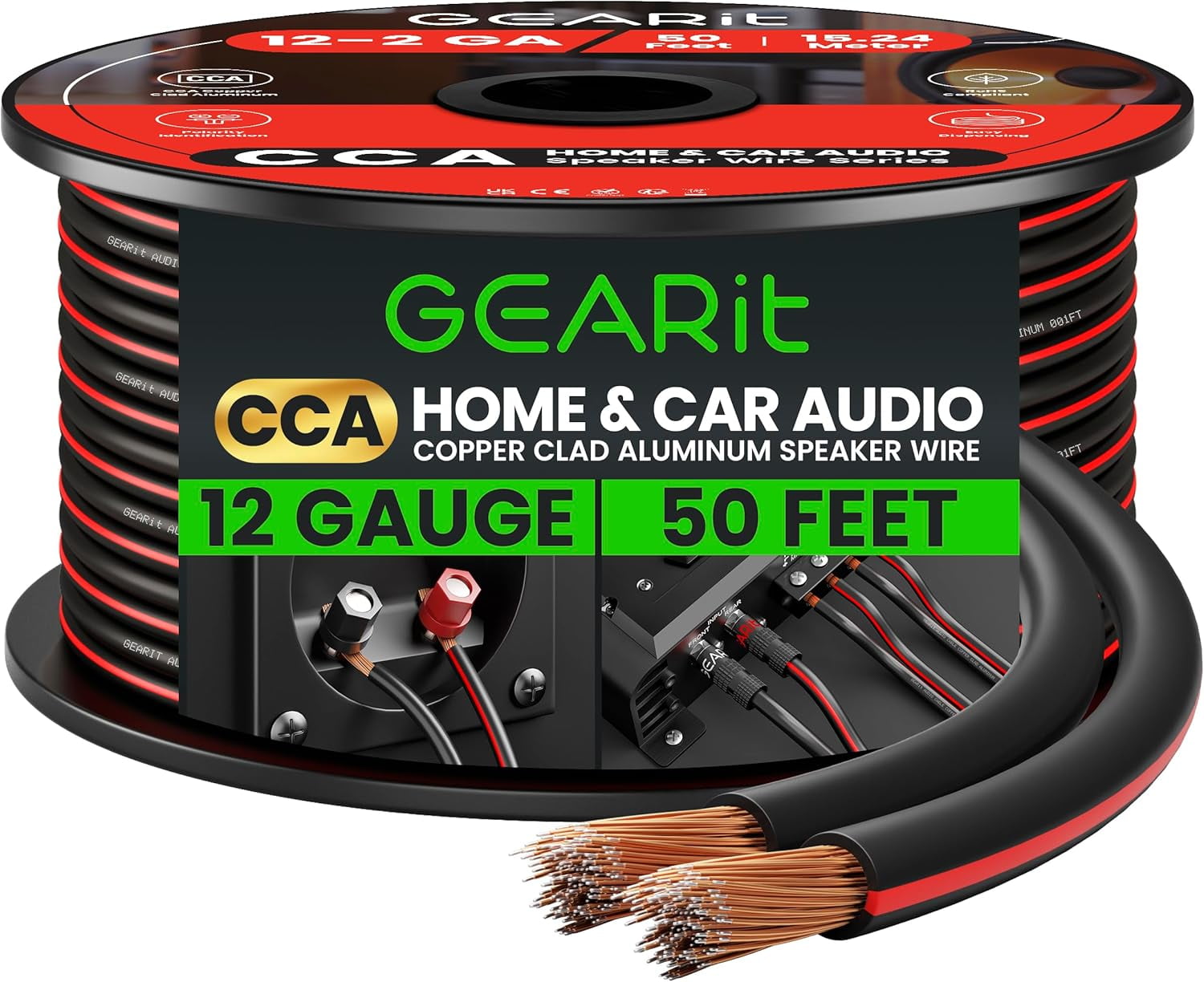 12AWG Speaker Wire, Pro Series 12 AWG Gauge Speaker Wire Cable (50 Feet ...