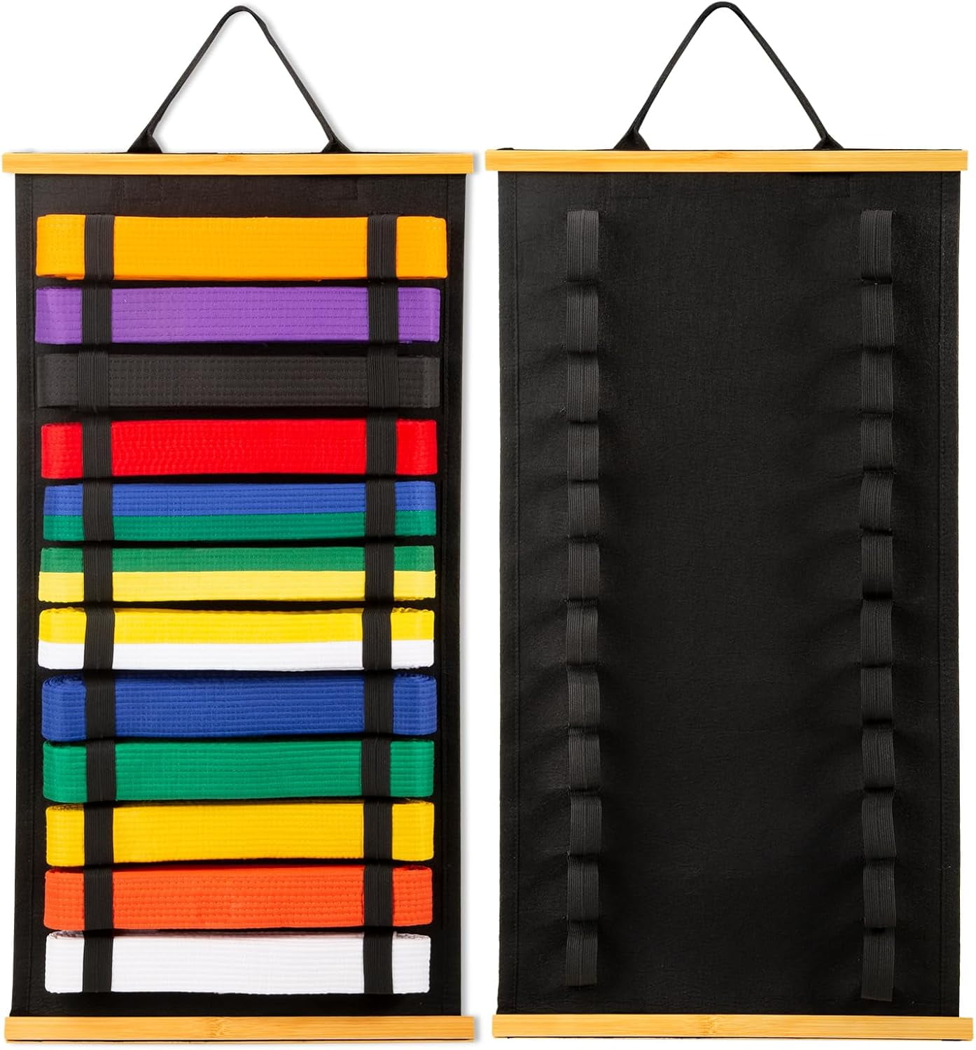 12Belts Karate Belt Display Rack with Bamboo Frame, Felt Taekwondo Belt ...