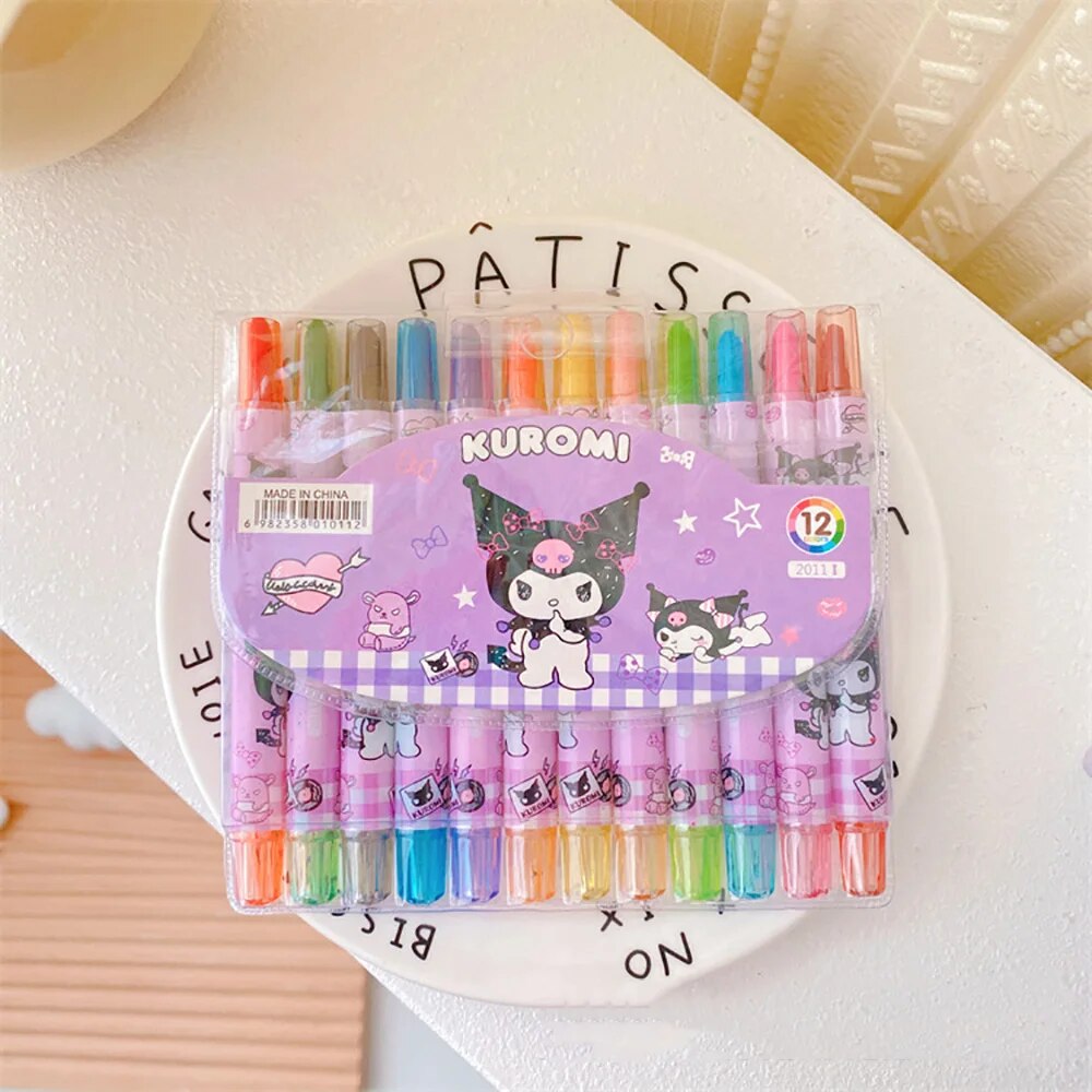 12Colors Sanrio Rotating Drawing Crayon Sets Portable Multicolor ...