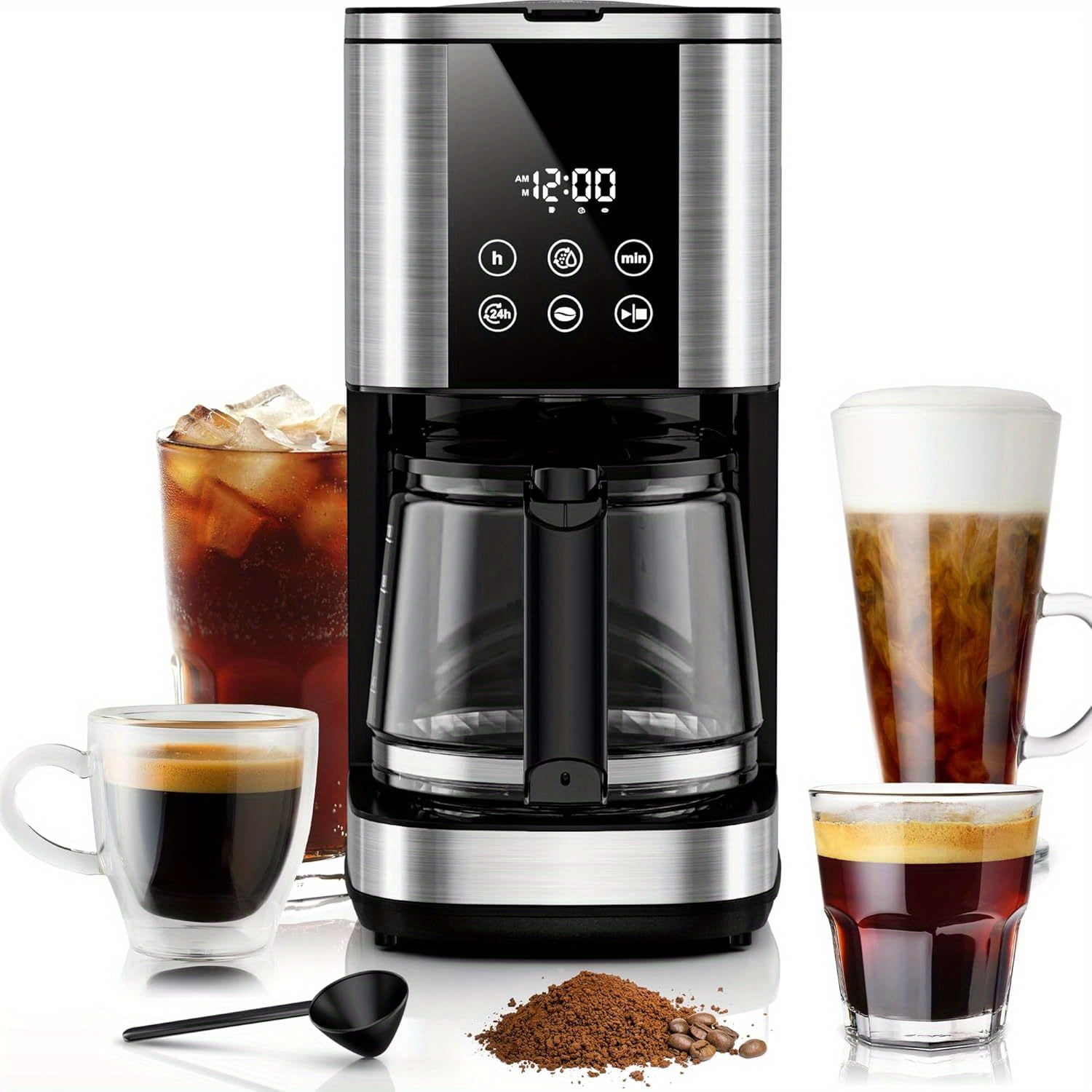 12Cup Drip Espresso Machine with LED Display, Touch Screen, 24H Timer ...