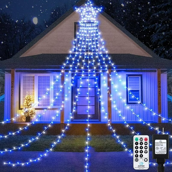 12FT 344 LED Christmas Tree Lights, Plug in Waterfall String Lights ...