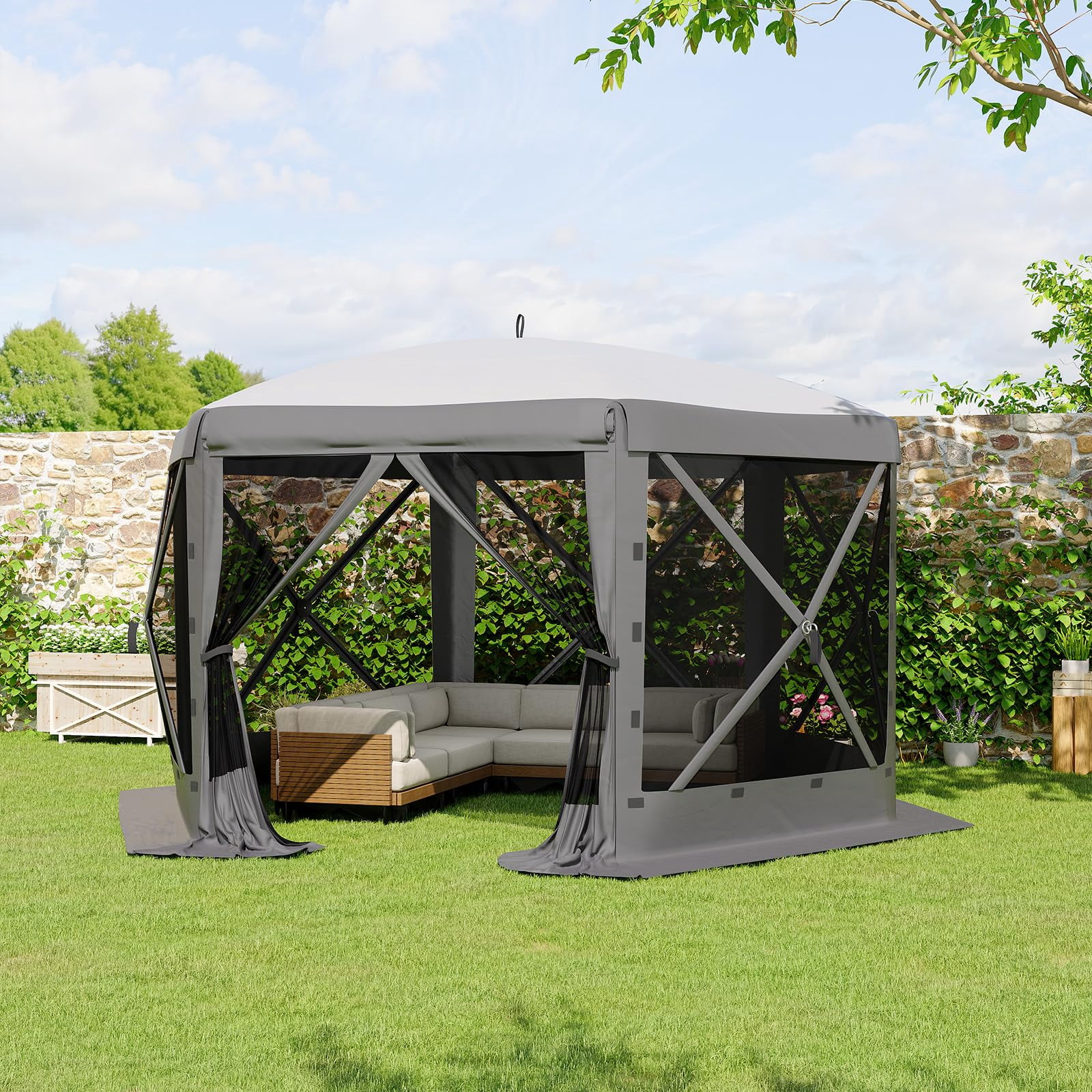 12FT 6-Sided Pop Up Gaze-bo, All Weather Canopy Tent with Mosquito Net ...