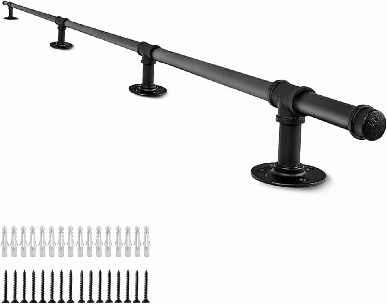 12FT Black Metal Pipe Handrail for Indoor Staircase, Industrial Wall ...