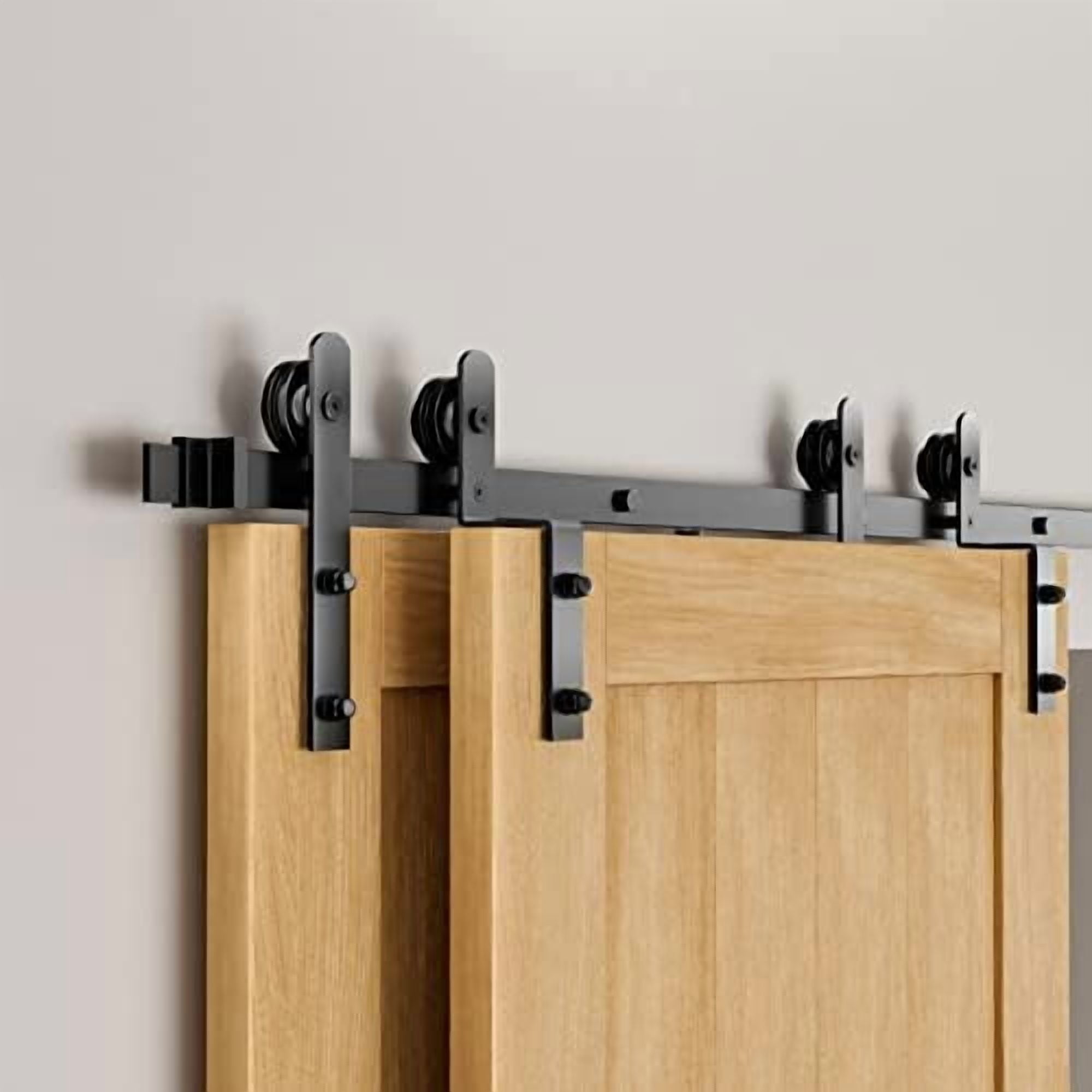 12FT Bypass Sliding Barn Door Hardware Kit, Single Track for Double ...