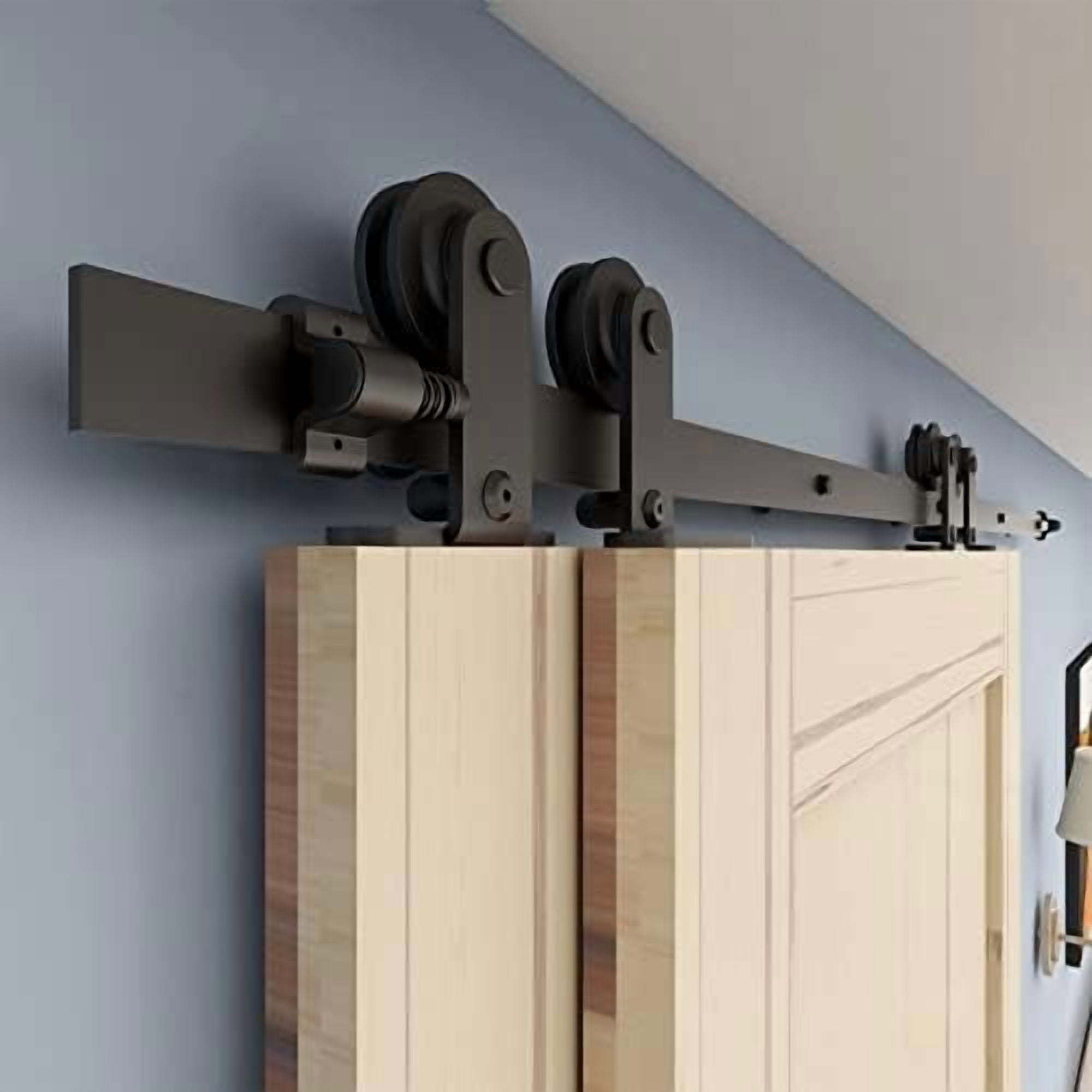 12FT Bypass Sliding Barn Door Hardware Kit Upgraded Heavy Duty Single ...