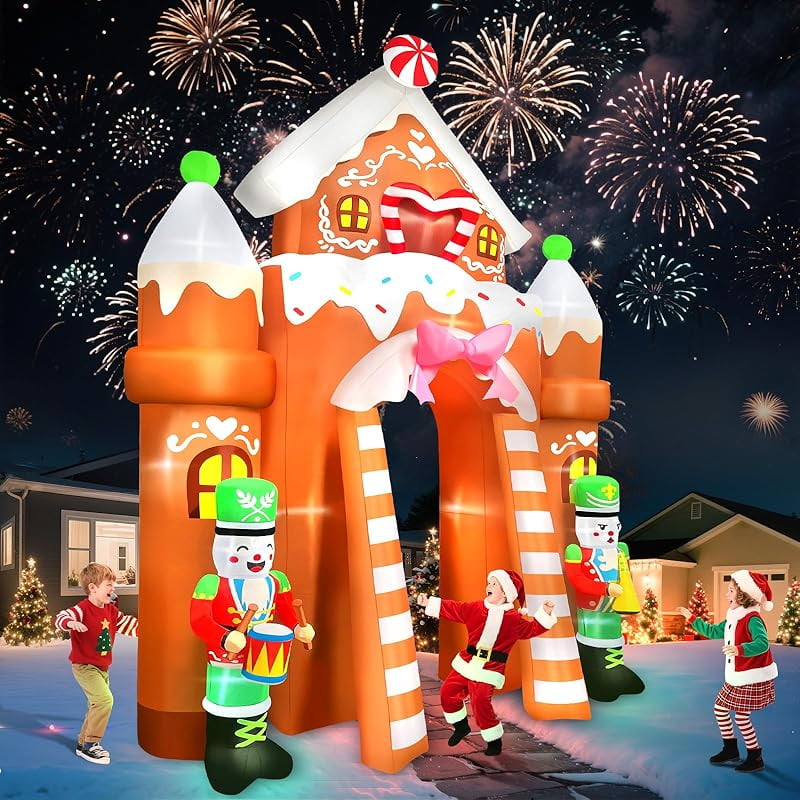 12FT Christmas Inflatable Archway Outdoor Decorations, Xmas Gingerbread ...