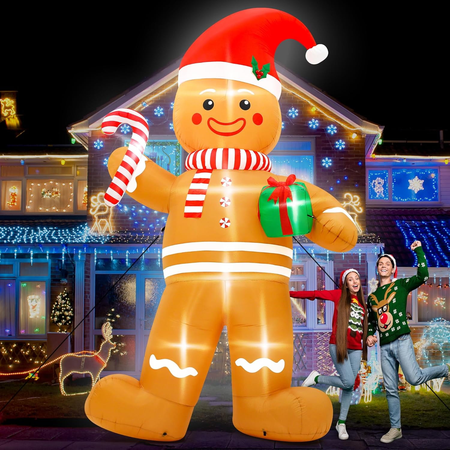 12FT Christmas Inflatables, Giant Blow Up Christmas Gingerbread Man Decorations, Lighted Up Xmas ...