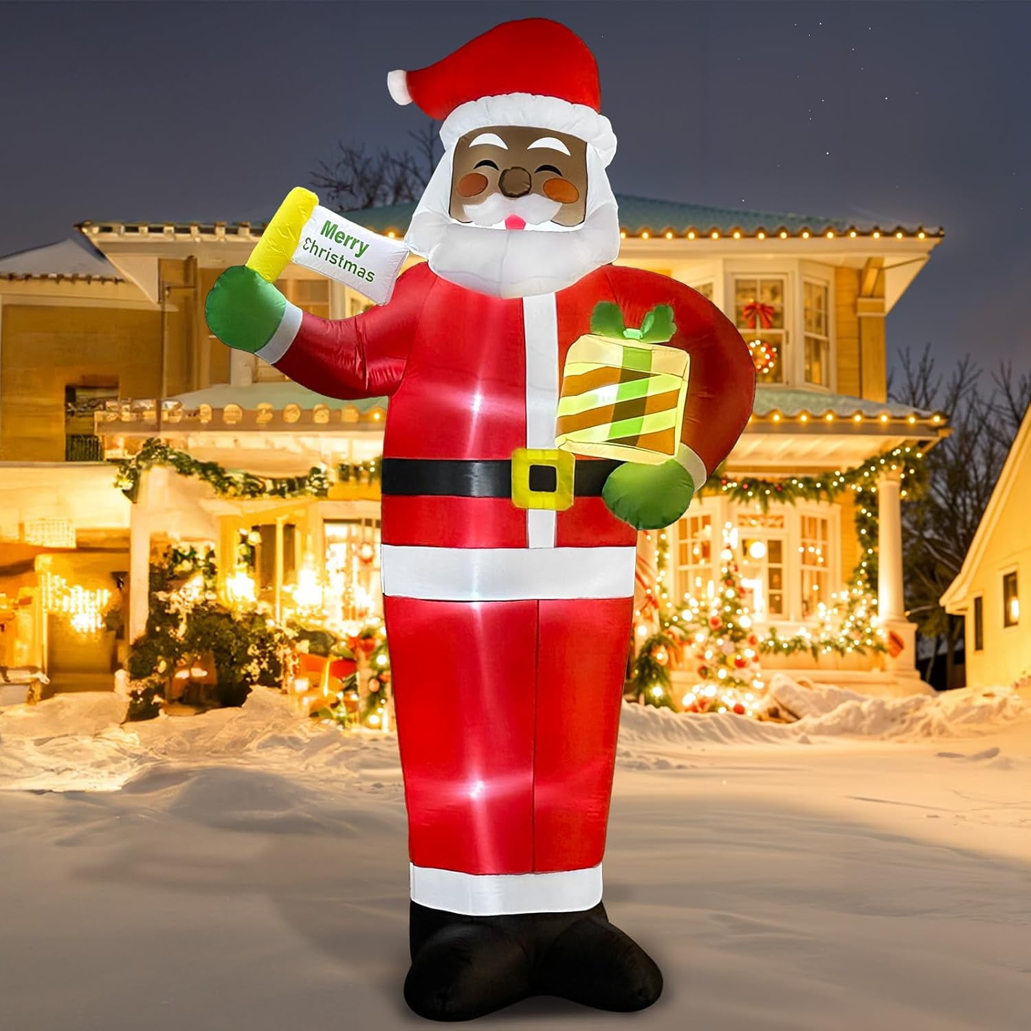 12FT Giant Christmas Inflatable Outdoor Decoration, Black Santa ...