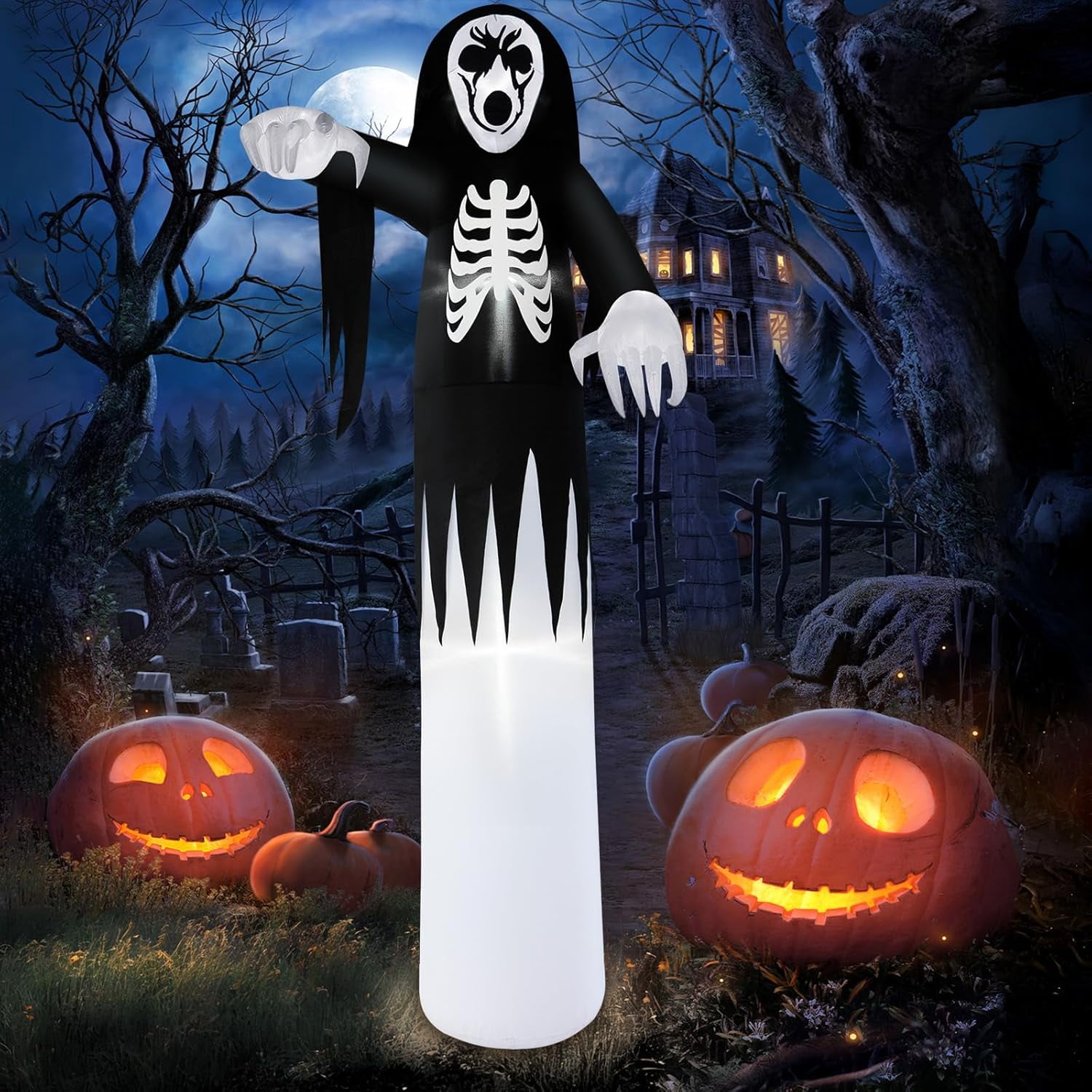 12FT Giant Halloween Inflatables Outdoor Decorations, Grim Reaper Skull ...
