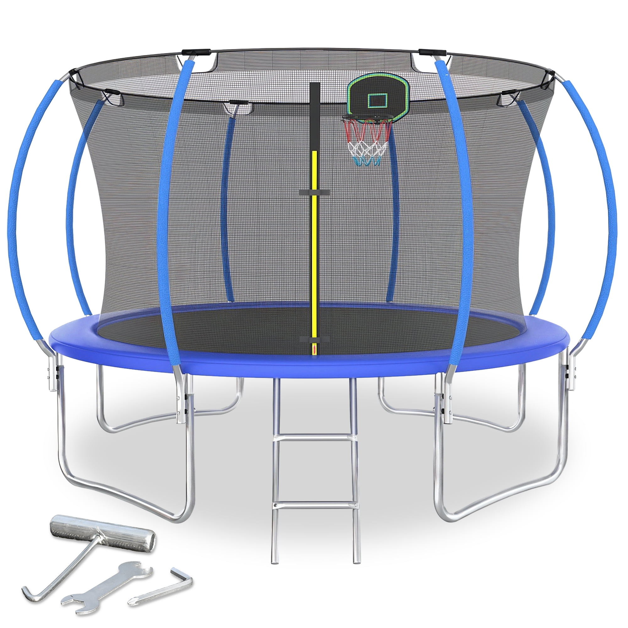 12FT Kids Adults Trampoline with Basketball Hoop, BTMWAY New Upgraded ...