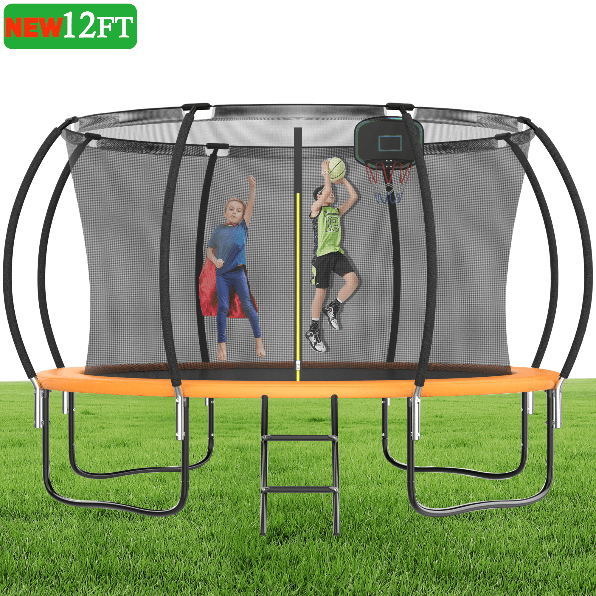 Seizeen 12FT Trampoline for Kids, Outdoor with Enclosure and Hoop, 2-IN ...