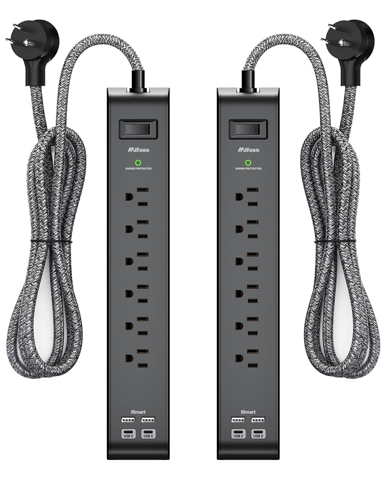 12FT Long Power Strip Surge Protector - with 6 Outlets 4 USB Ports ...