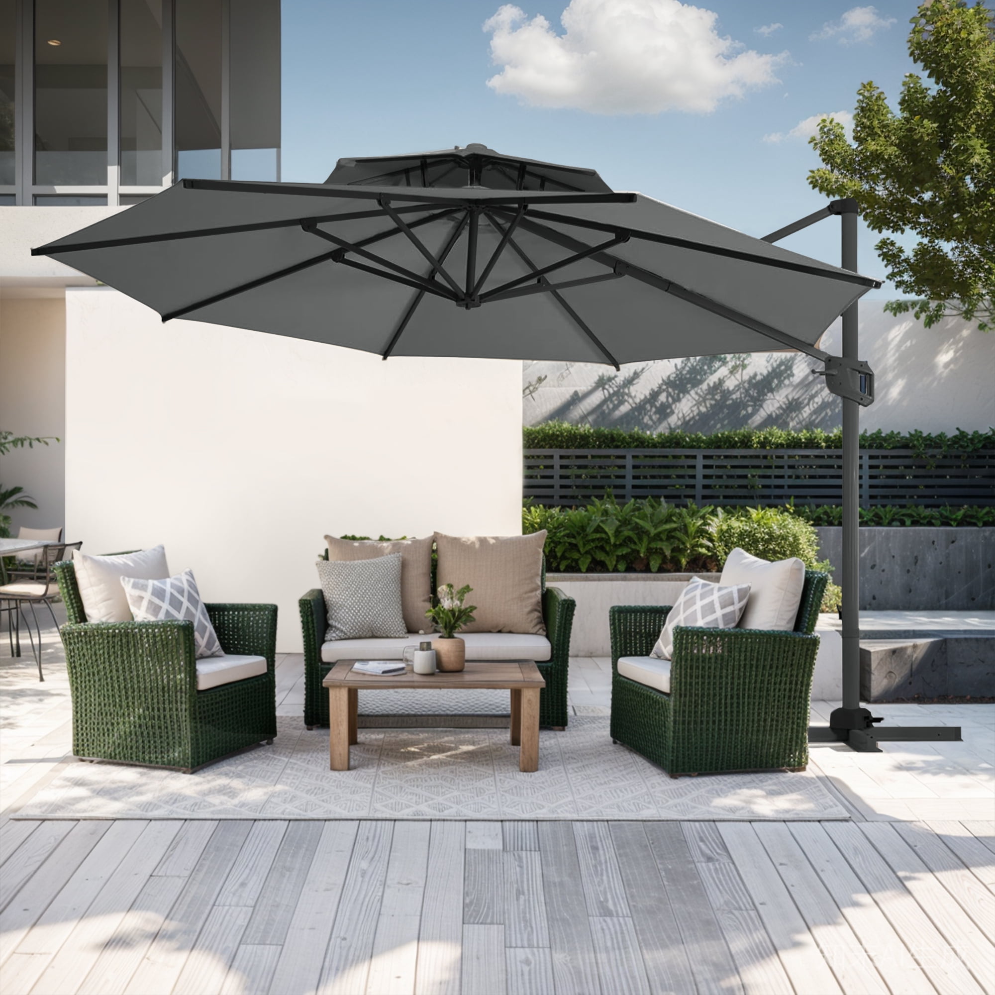 12FT Offset Cantilever Umbrella Patio Umbrella with 360° Rotation ...