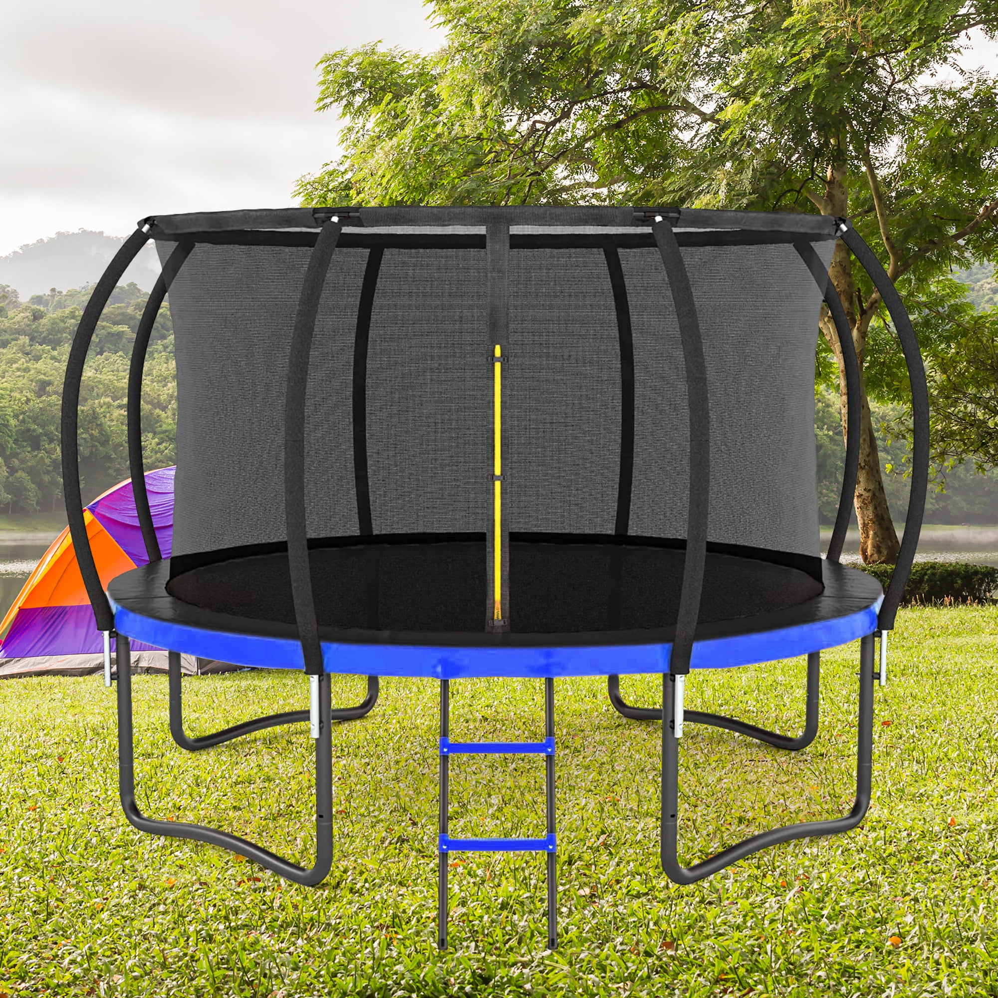 12FT Outdoor Big Trampoline With Inner Safety Enclosure Net, Ladder ...