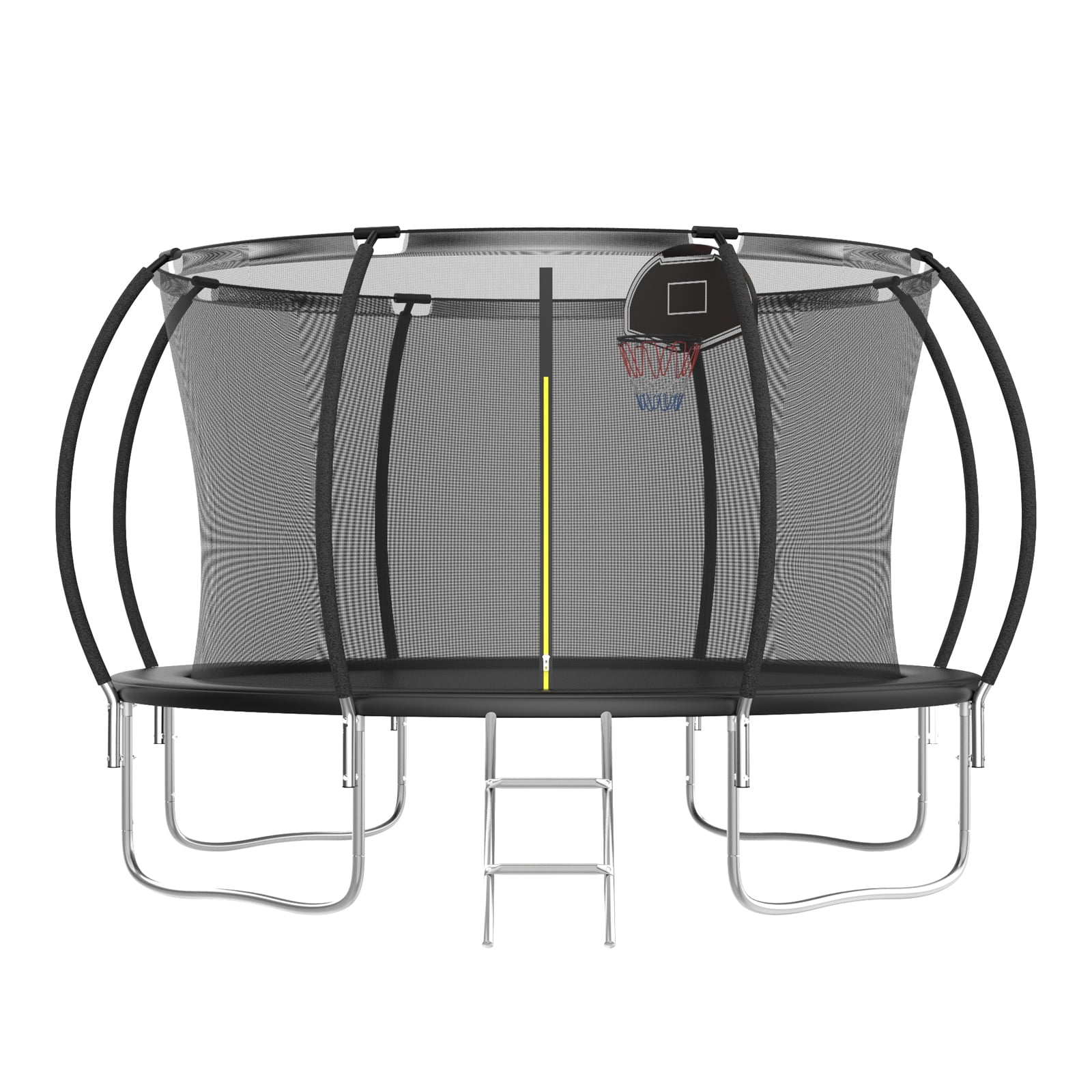 12FT Outdoor Trampoline with Basketball Hoop and Ladder for Kids and ...