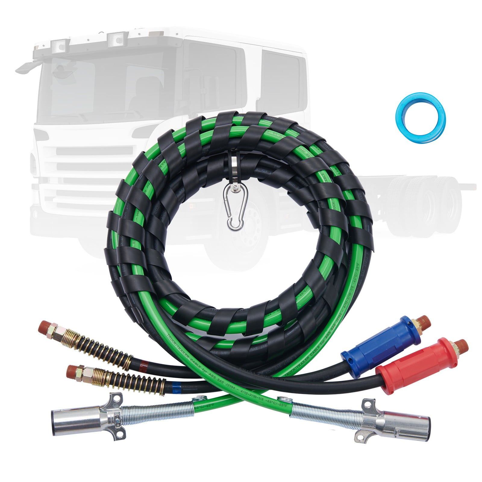 12FT Semi Truck Air Lines Kit 3-in-1 Air Hose & 7-Way Plug ABS Power ...