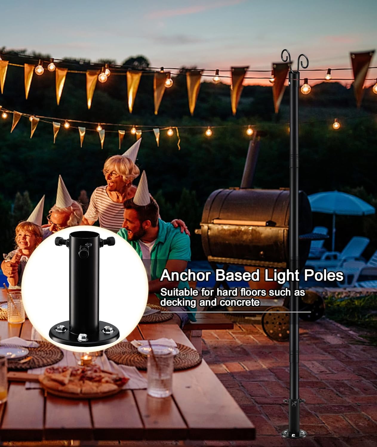 12FT String Light Poles - 2 Pack Deck Light Poles for Outside String ...