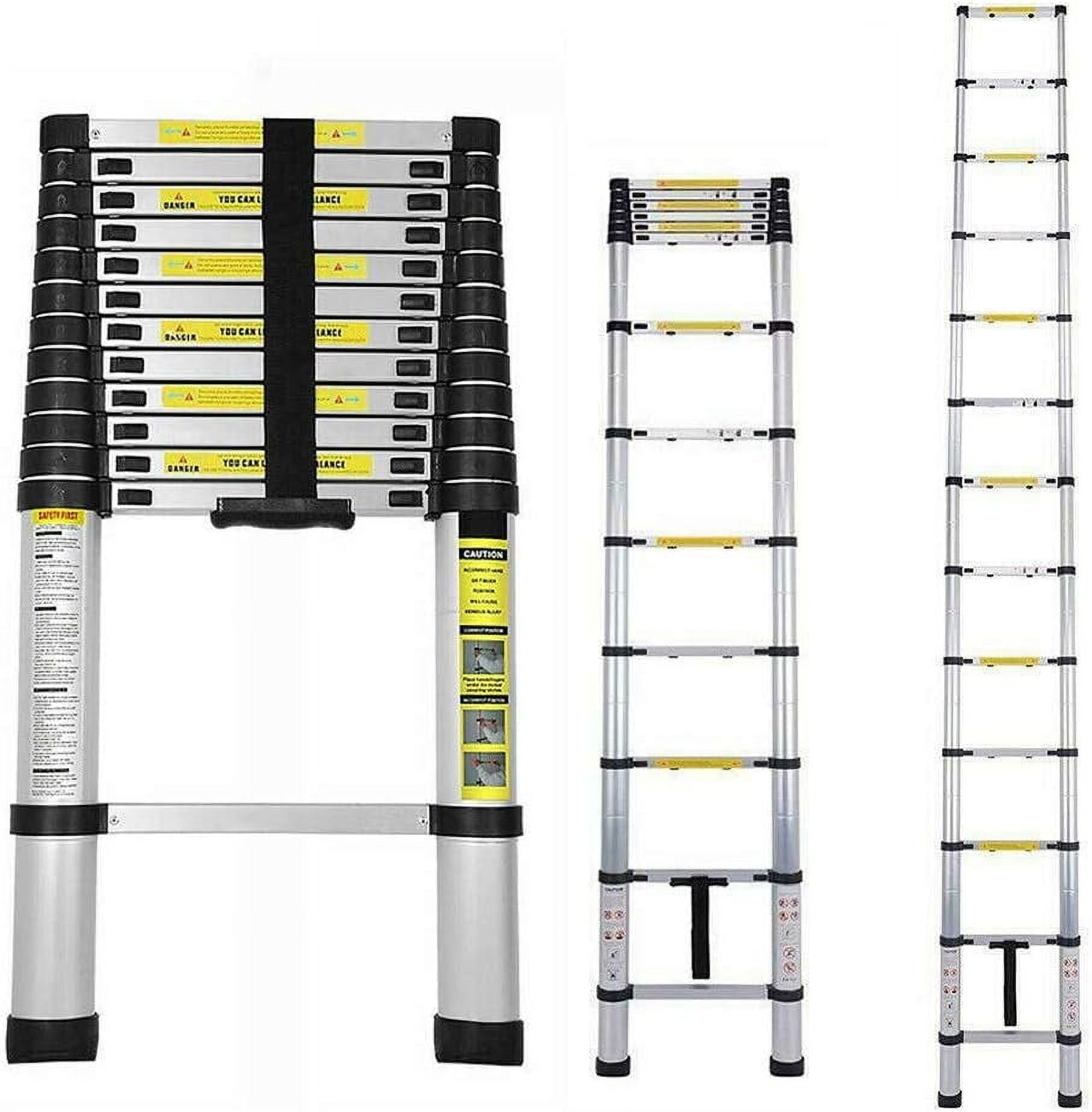 12FT Telescoping Ladder Aluminum Extension Folding Ladder Rubber Feet ...