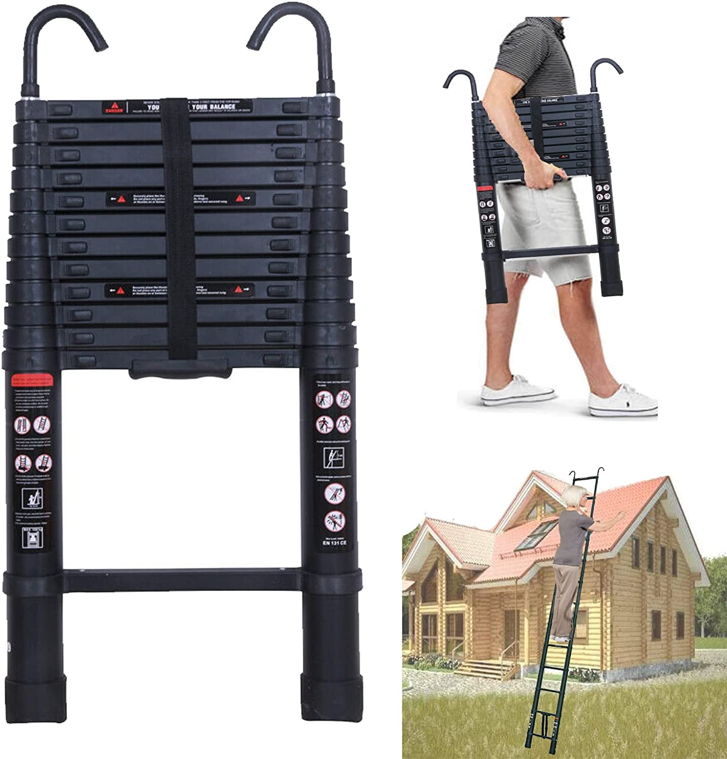 Jupiter 12.5FT Aluminum Telescoping Ladder, 330 Lb Capacity, 2 ...