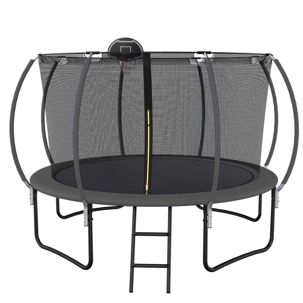 12FT Trampoline for Adults & Kids with Basketball Hoop, Recreational ...