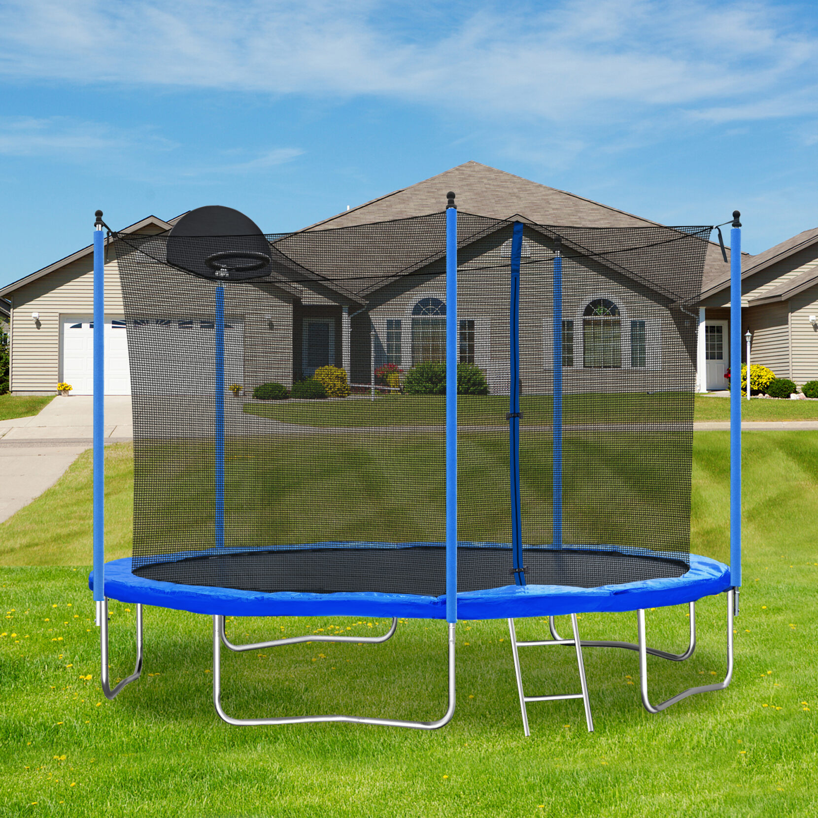 12FT Trampoline with Basketball Hoop, Outdoor Trampolines for Kids and ...