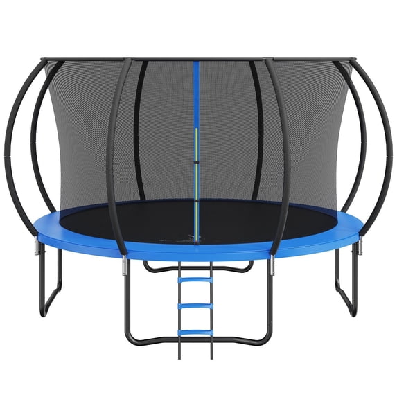 12FT Trampoline with Enclosure Net, Ladder & Curved Poles - 400lbs ...