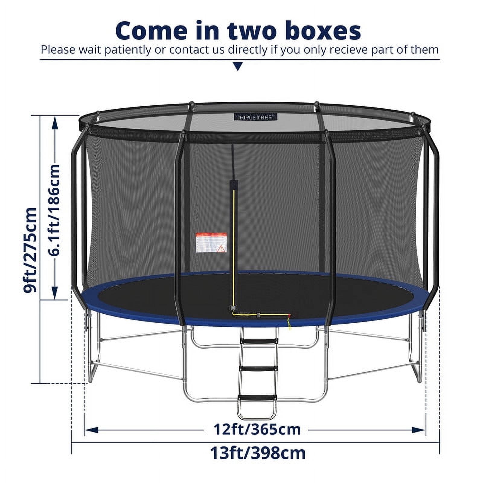 12FT Trampoline Outdoor with Safety Enclosure Net, Ladder and 4 U ...