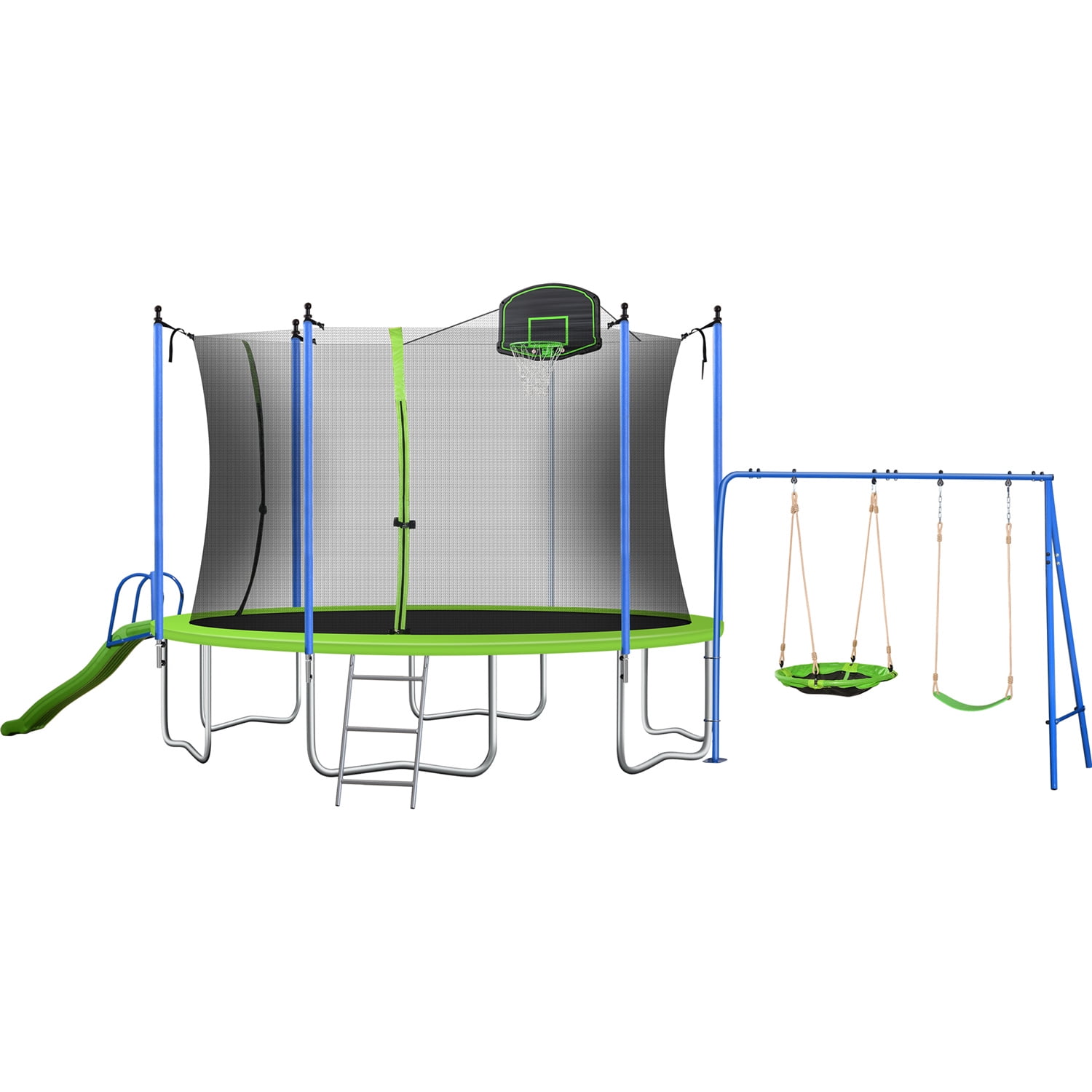 12FT Trampoline with Slide and Swings, Recreational Trampoline with ...