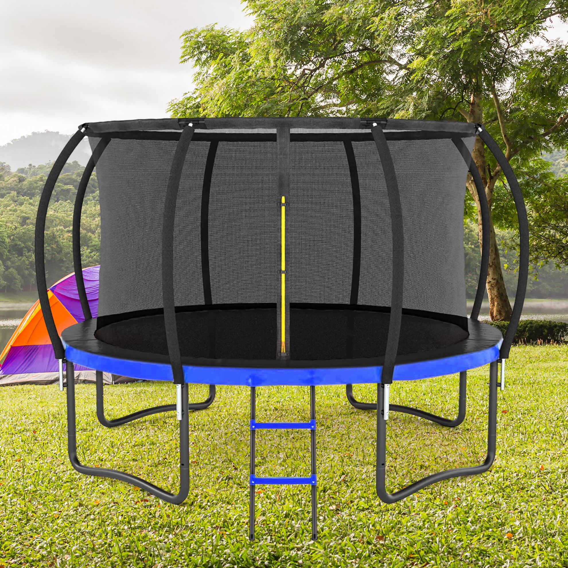 12FT Trampoline with Ladder,Outdoor Big Trampoline with Inner Safety ...