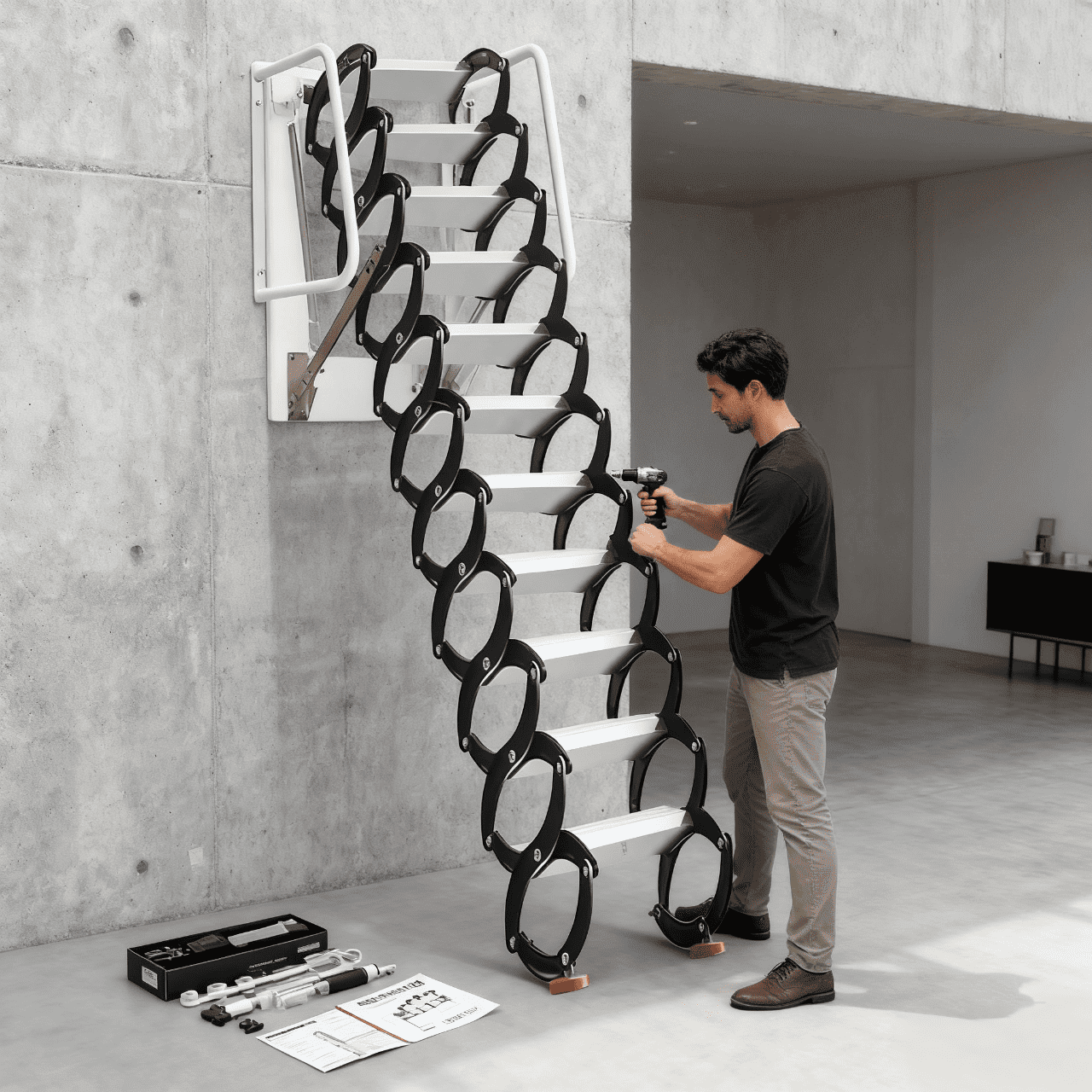 12FT Wall-Mounted Attic Ladder Pull Down System, Alloy Steel ...