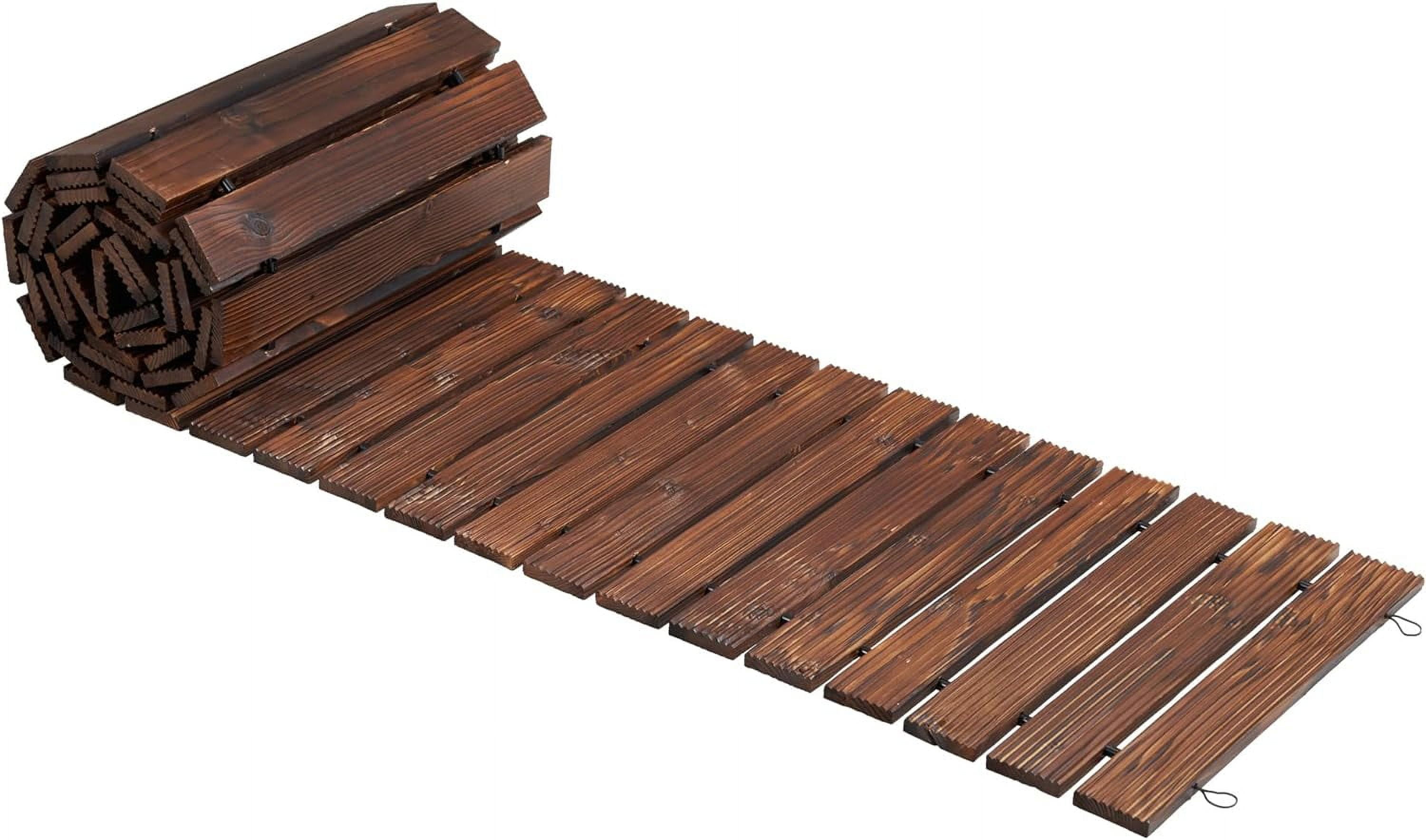 12FT Wooden Garden Pathway Straight Outdoor Walkway Roll Out Cedar Wood ...