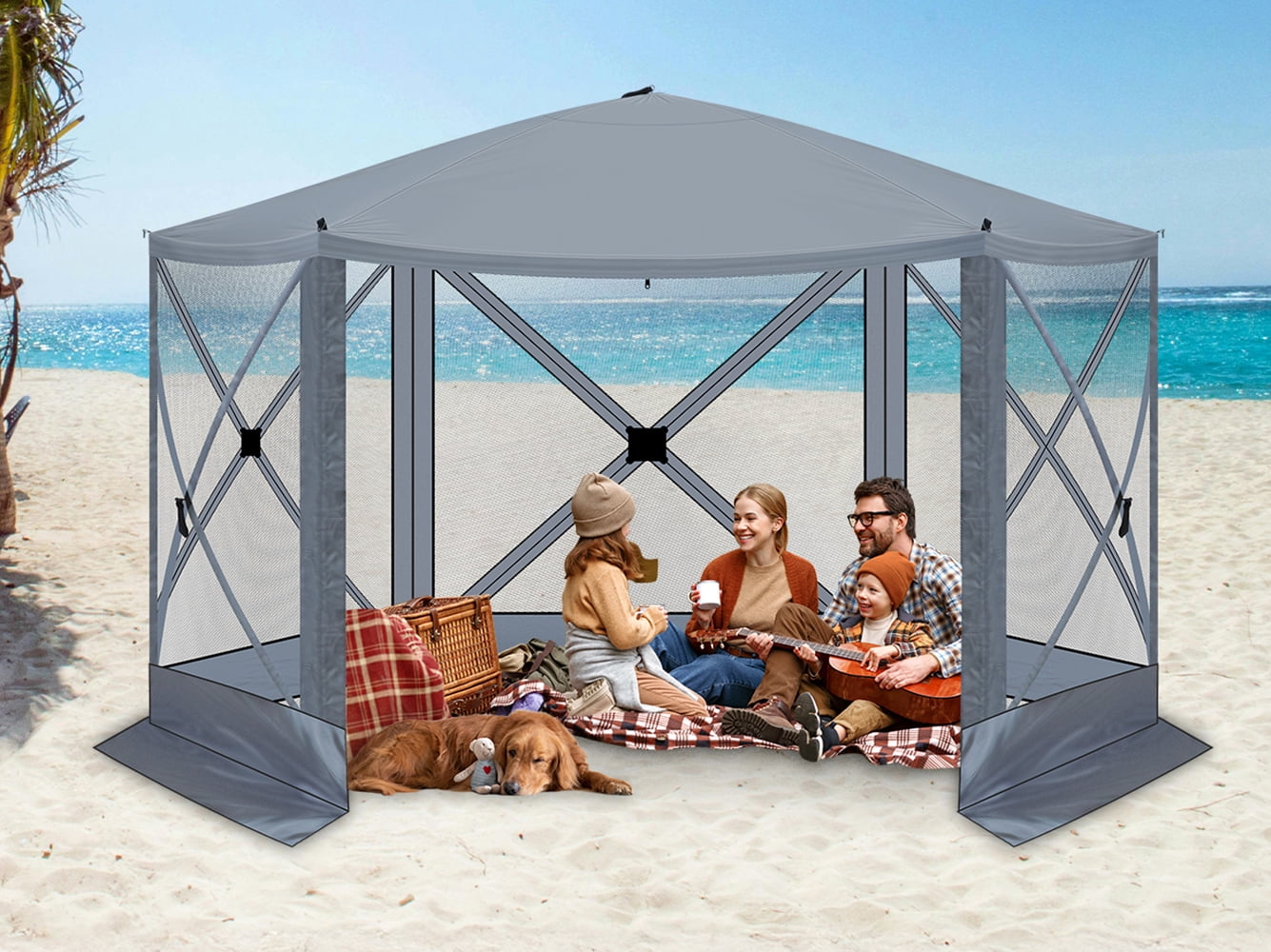 12FT x 12FT Heavy Duty Canopy Tent w/Mosquito Netting, Pop up Canopy ...