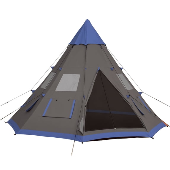 12Ft Camping Tent 6-7 Person 4 Season with 8 Mesh Windows, Outdoor ...