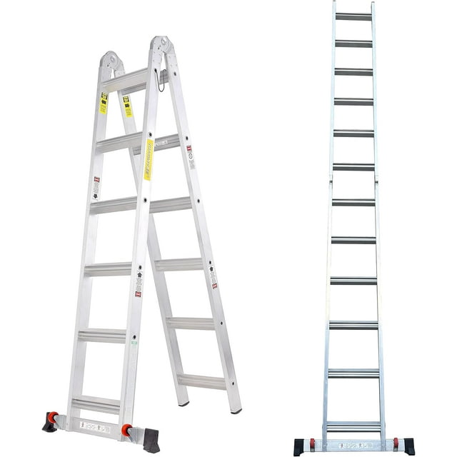 12Ft Extension Step Ladder Lightweight, 2in1 Aluminum Storage Folding ...