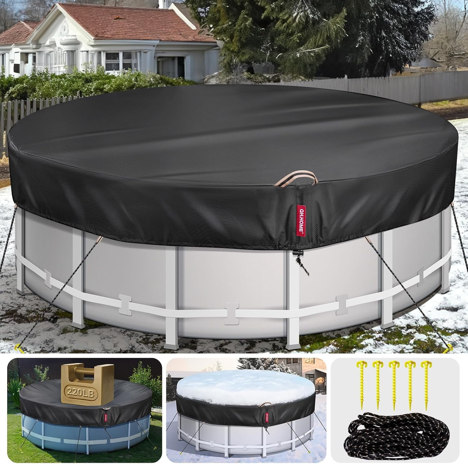 12Ft Round Pool Cover with 738N Strong Tear Resistant [600D Upgrade ...