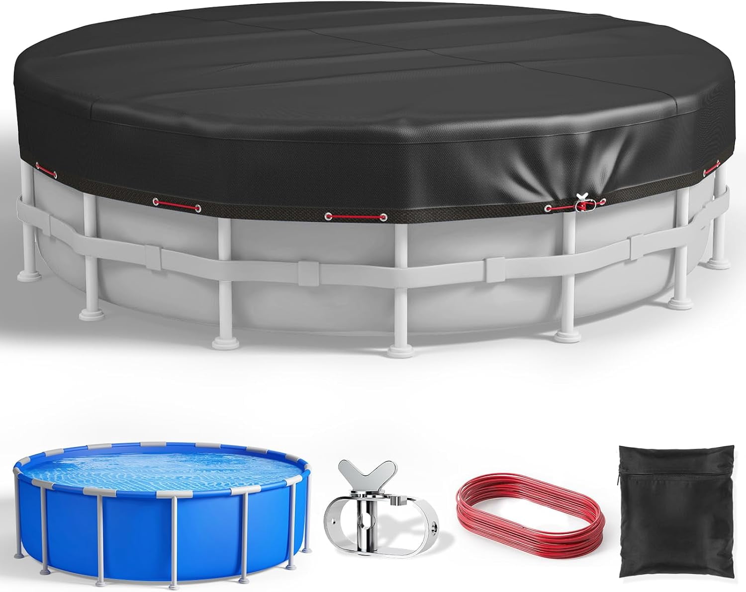 12Ft Round Pool Cover, Upgraded 420D Heavy Duty Oxford Fabric Pool ...