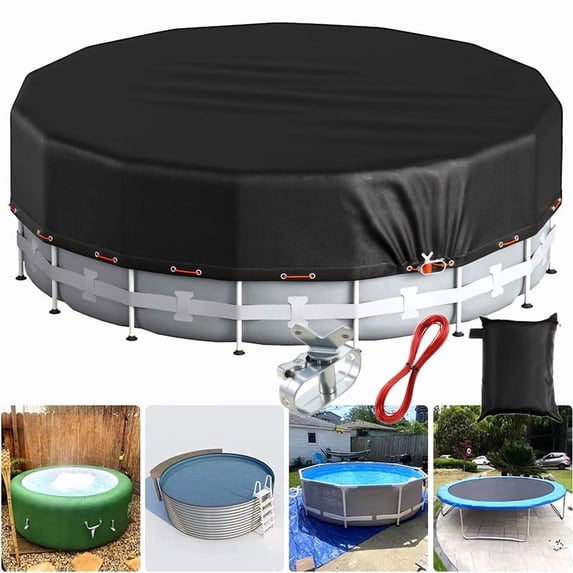 12Ft Round Pool Cover, Upgraded 420D Heavy Duty Oxford Fabric Pool ...