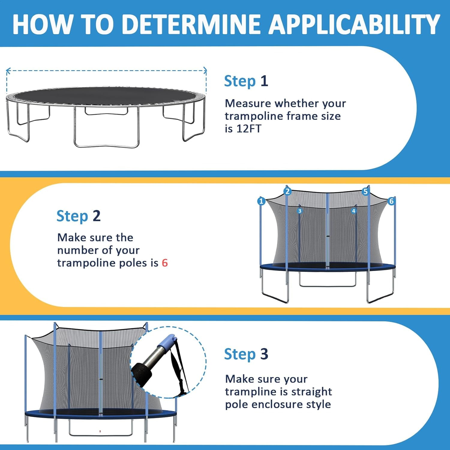 12Ft Trampoline Net Replacement Safety Enclosure with PE Tightly Woven ...