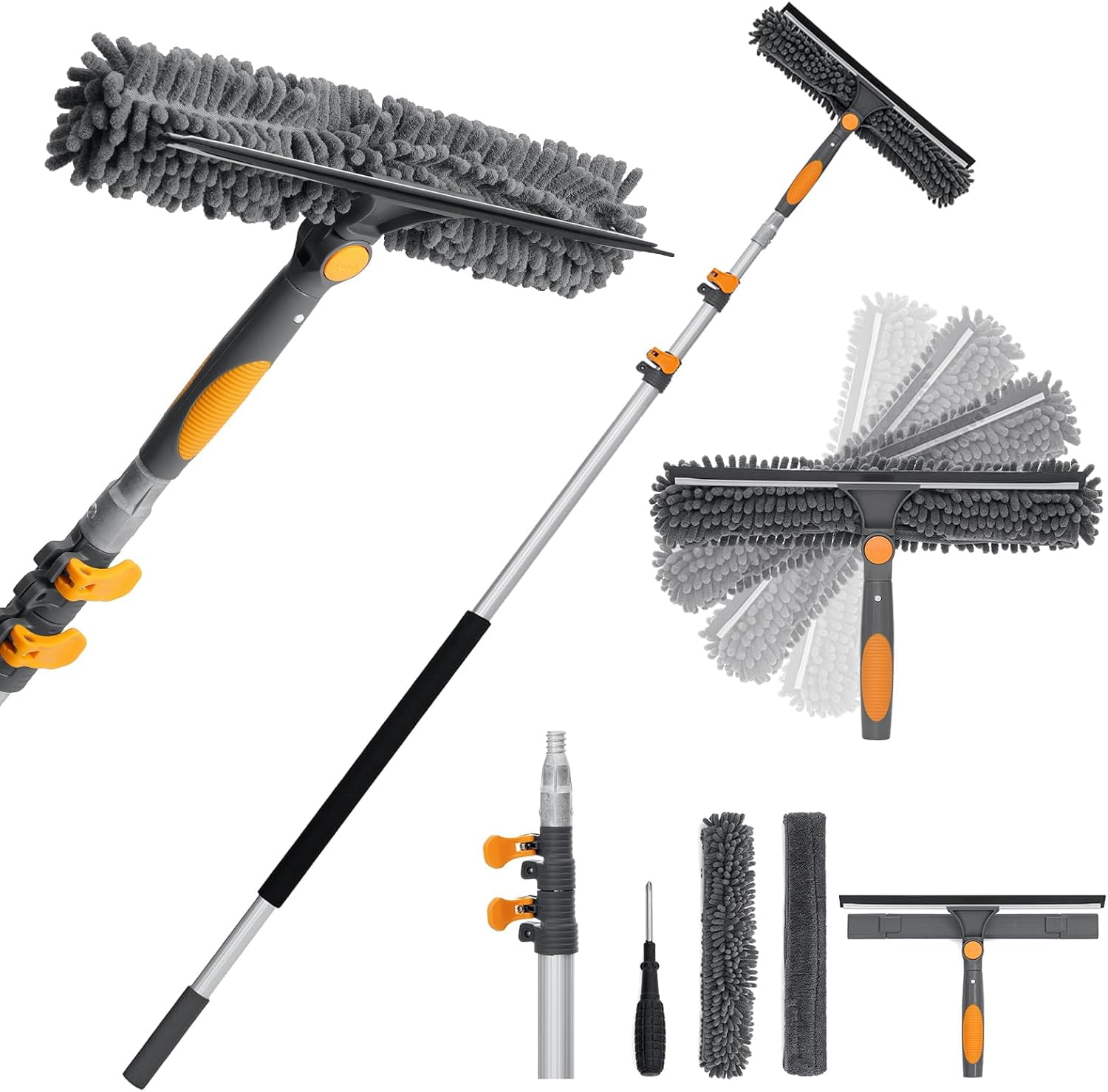 12Ft Window Squeegee with Extension Poles, 2-in-1 Window Cleaning Kit ...