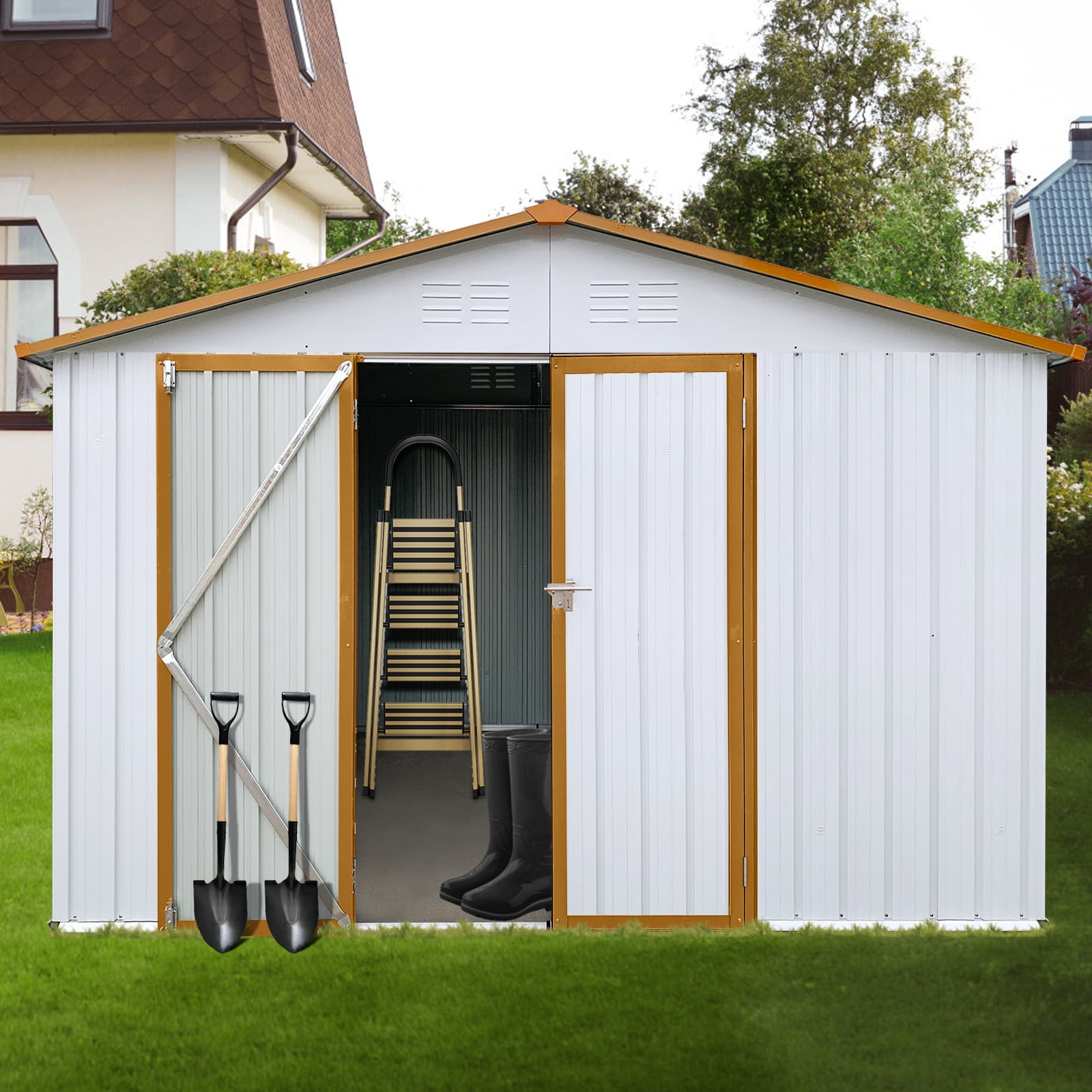 12Ft X 10Ft Metal Garden Shed with Apex Roof, Outdoor Storage Shed with ...