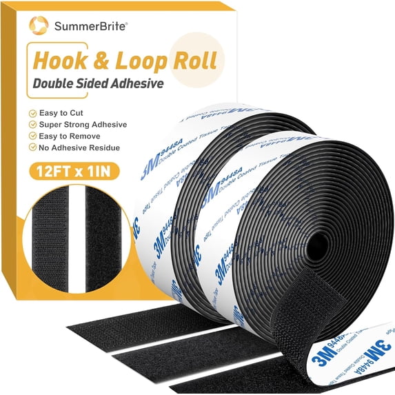 12Ft x 1 Inch Hook and Loop Tape, Heavy Duty Double-Sided Adhesive ...