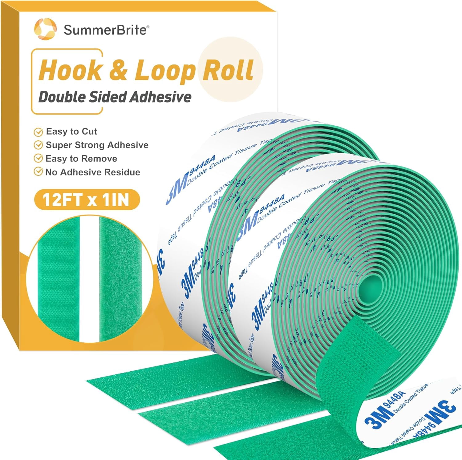 12Ft x 1 Inch Hook and Loop Tape, Heavy Duty Double-Sided Adhesive ...