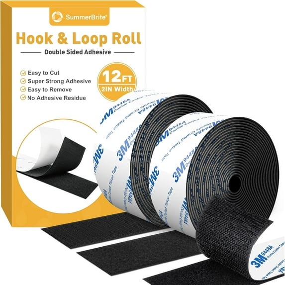 12Ft x 2 Inch Hook and Loop Tape, Heavy Duty Double-Sided Adhesive ...
