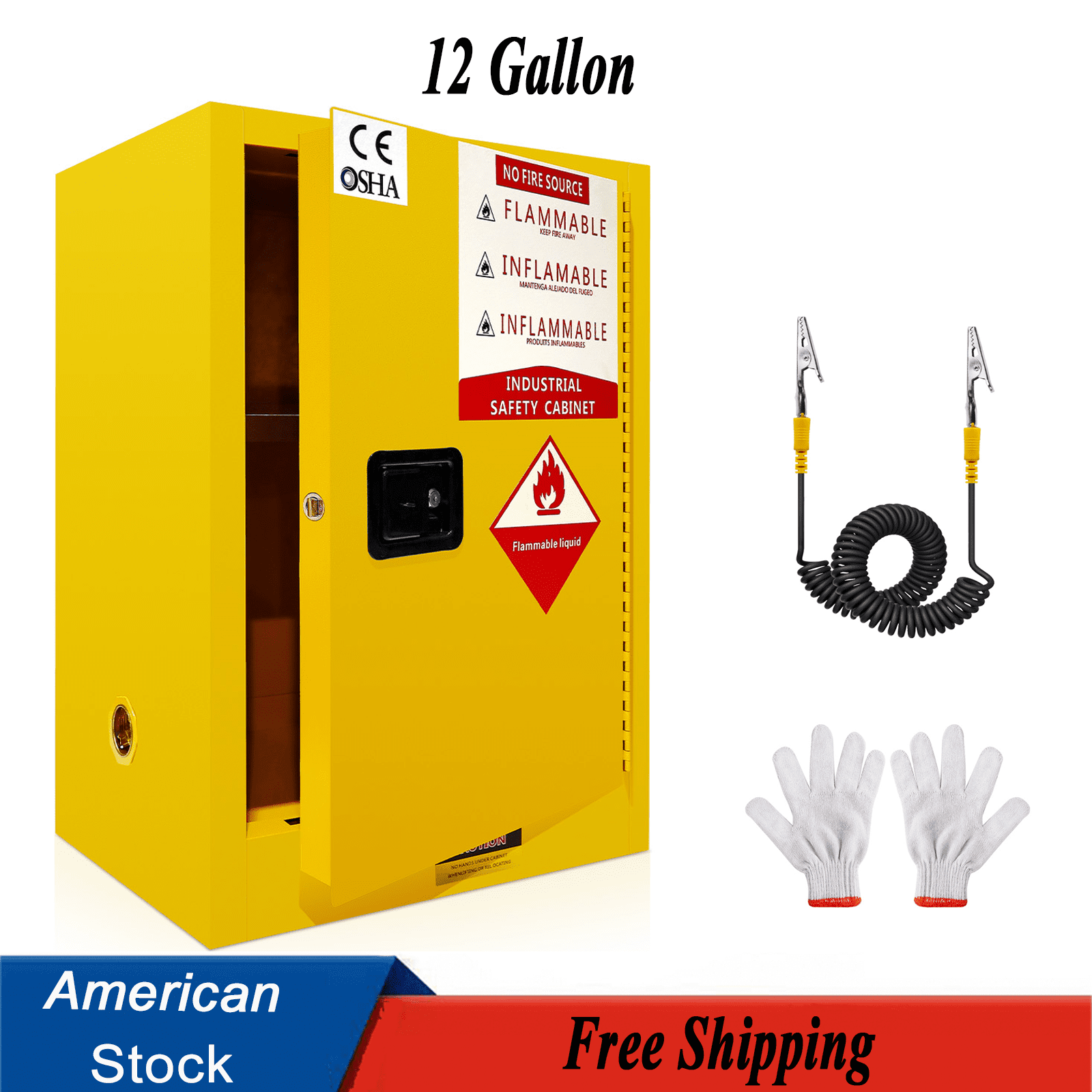 12Gallon Yellow Flammable Storage Cabinet Safety Welded Bin Fire ...