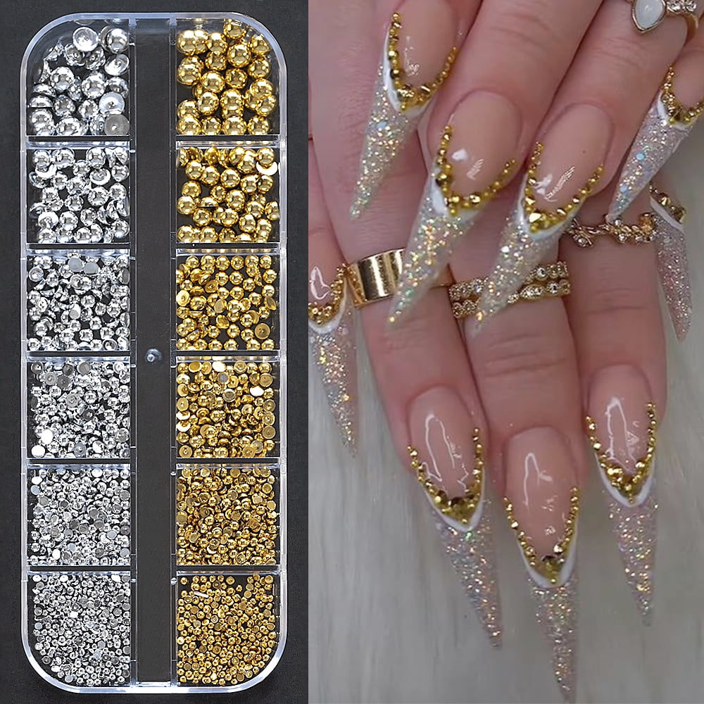 12Grid/box Gold Silver Half Round Caviar Bead Nail Charms 1/2/3/5mm ...
