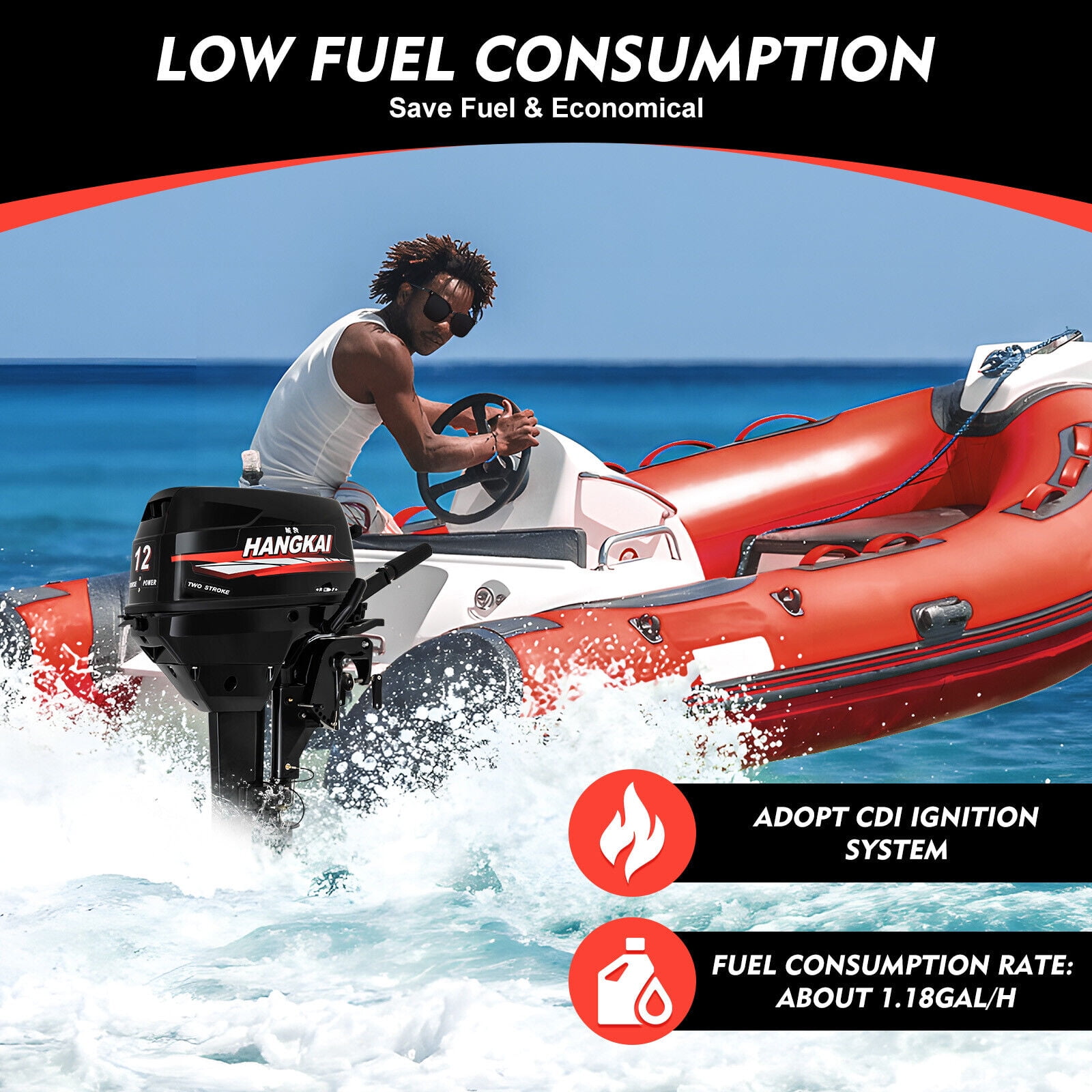 12HP Outboard Motor for Small Boats – Aluminum Alloy, Manual Start ...
