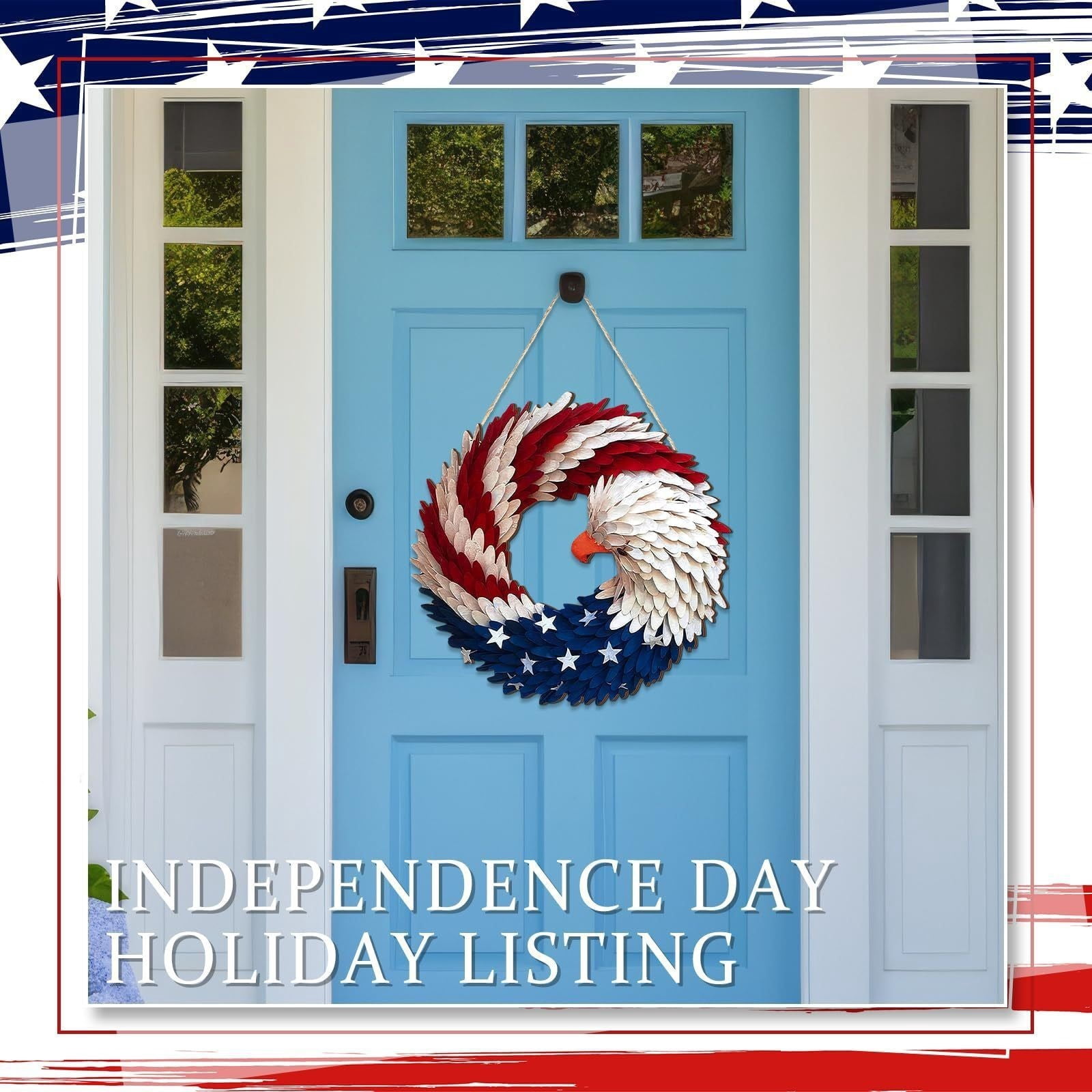 12IN 1 Pcs 4th of July Hanging Door Sign 2d Memorial Day Wreath ...