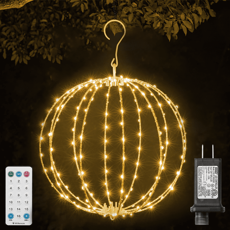 12INCH Outdoor/Indoor LED Christmas Light Ball,Foldable Metal Sphere ...