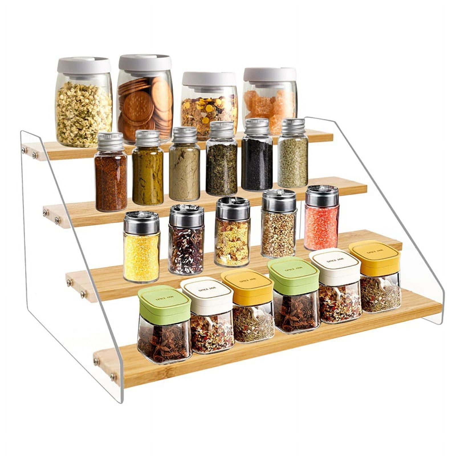 12In Spice Rack Organizer for Cabinet - Wooden 4Tier Display Stand ...