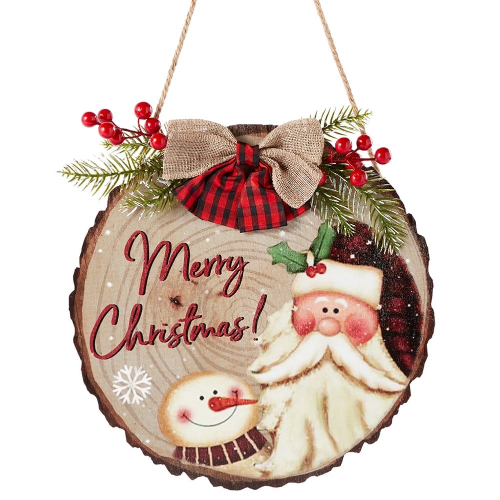 12Inch Christmas Wooden Hanging Door Signs Round Christmas Decorations ...